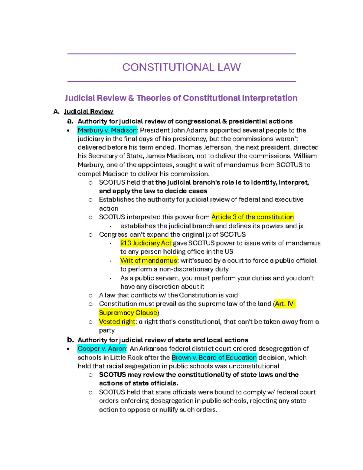 CON LAW 2: Judicial Review & Constitutional Interpretation Outline ...