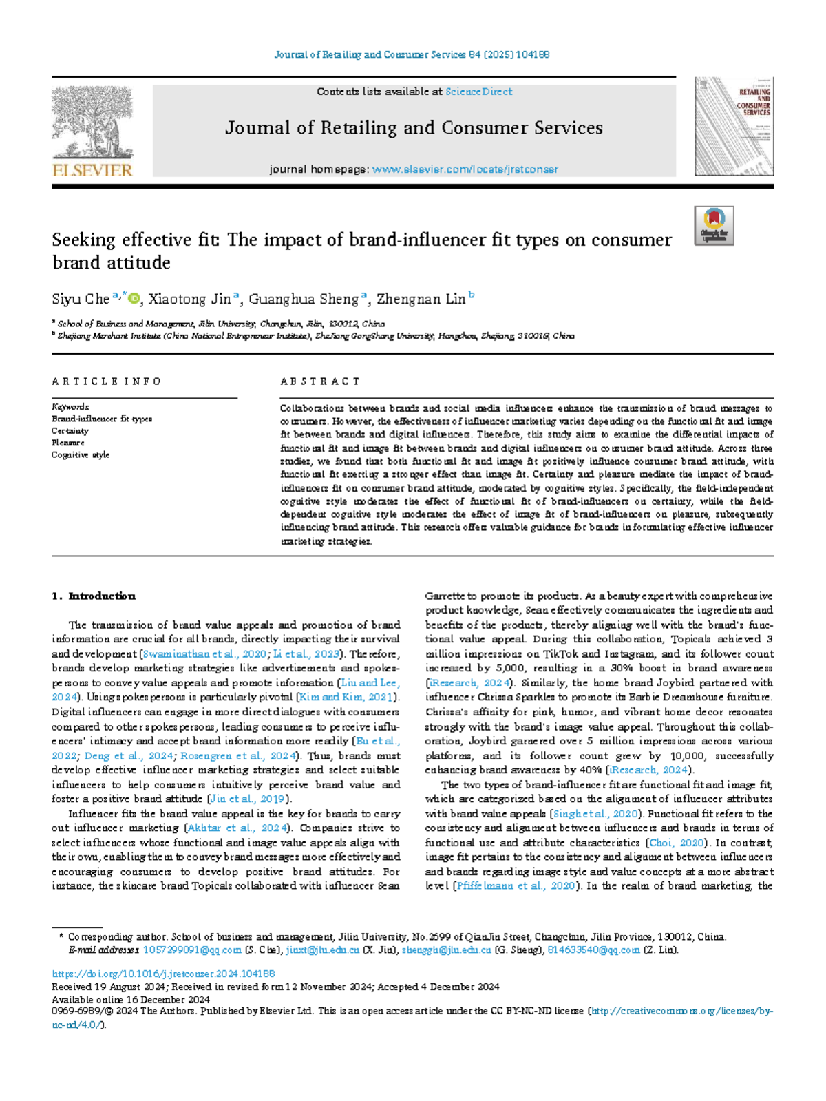 Seeking Effective Fit: The Impact of Brand-Influencer Fit Types on ...