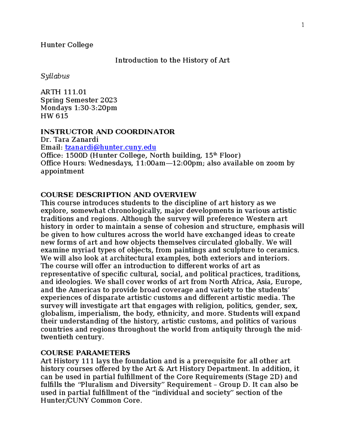 Introduction to Art History ARTH 111 Syllabus Spring 2023 - Studocu
