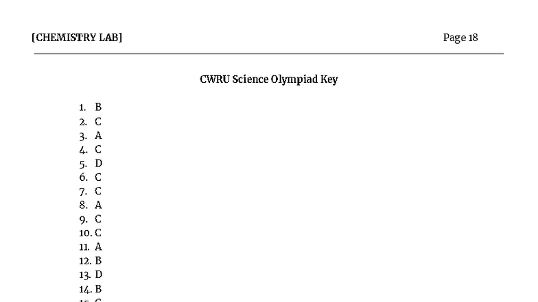 CWRU Chem Lab 2024 Science Olympiad Answer Key - Studocu