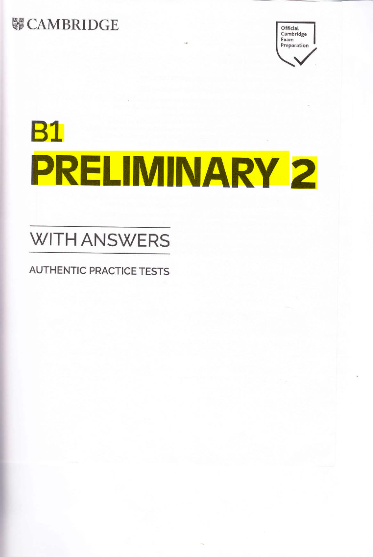 PET 2 - B1 CAMBRIDGE READING PRACTICE TEST WITH ANSWERS - Studocu