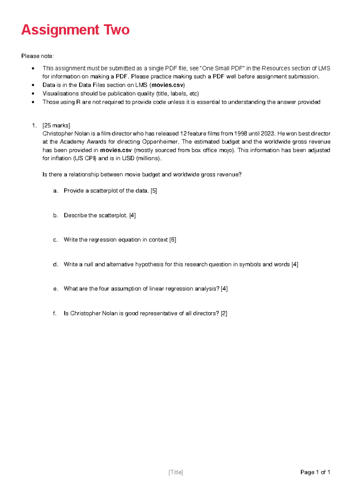 Assignmenttwo - assignment2 - [Title] Page 1 of 1 Assignment Two Please ...