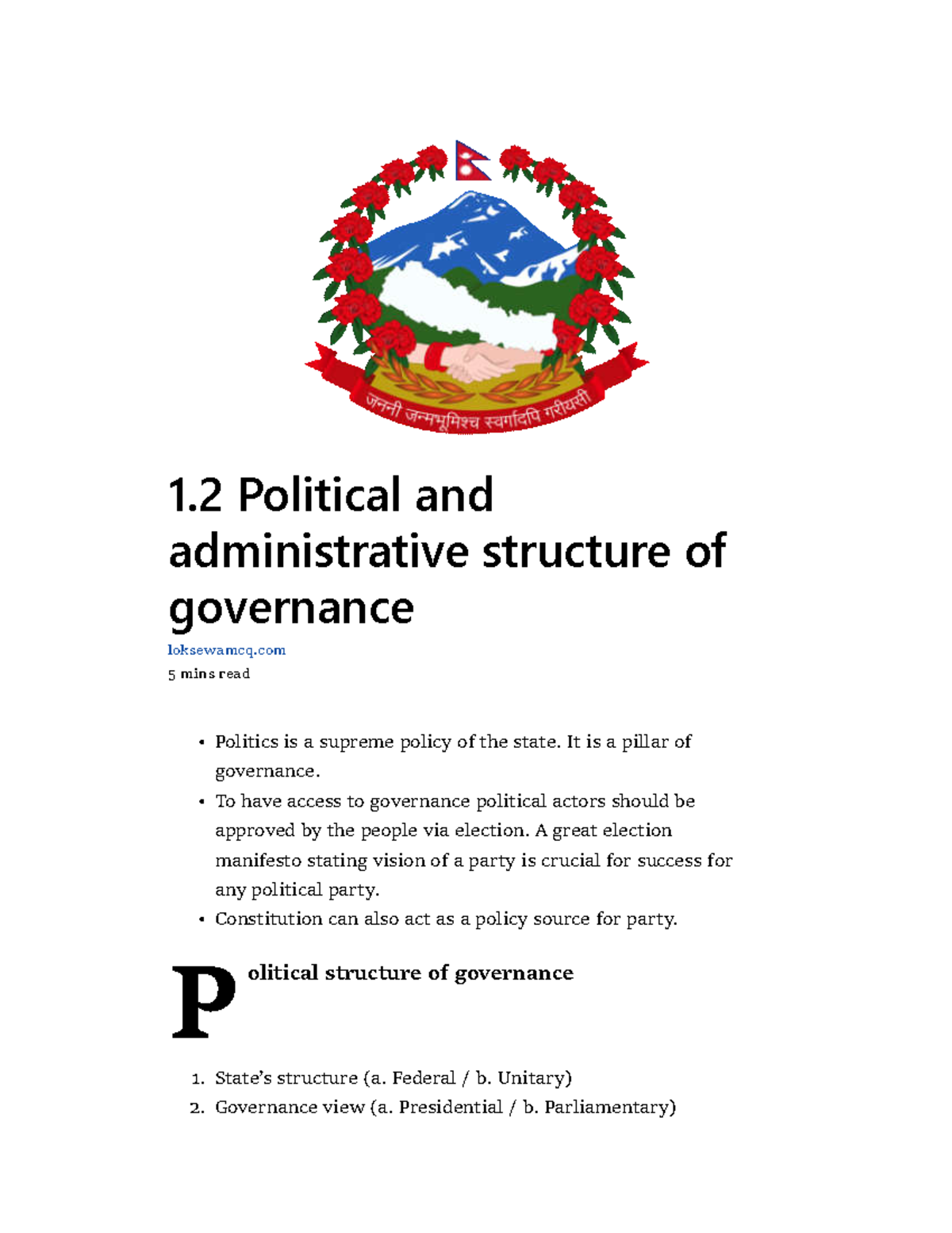 1.2 Political and Administrative Structures of Governance Analysis ...