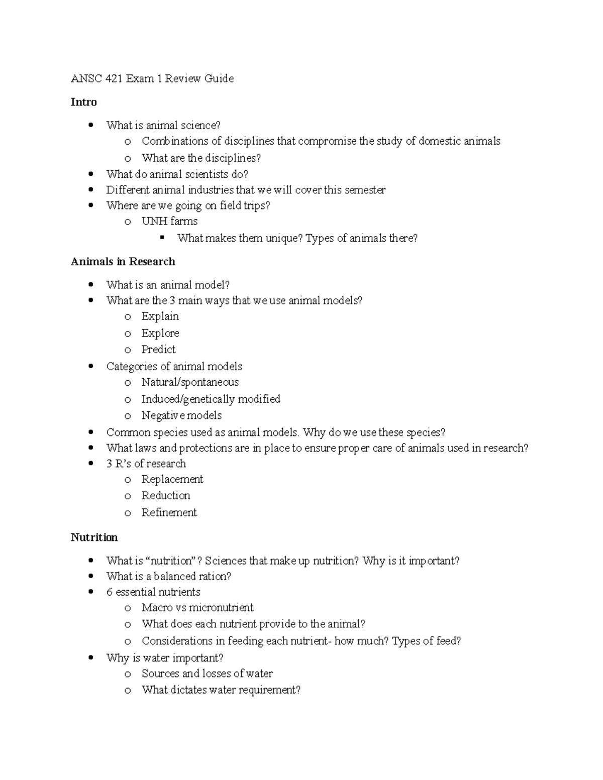 ANSC 421 Final Exam 1 Review Guide: Animal Science Essentials - Studocu