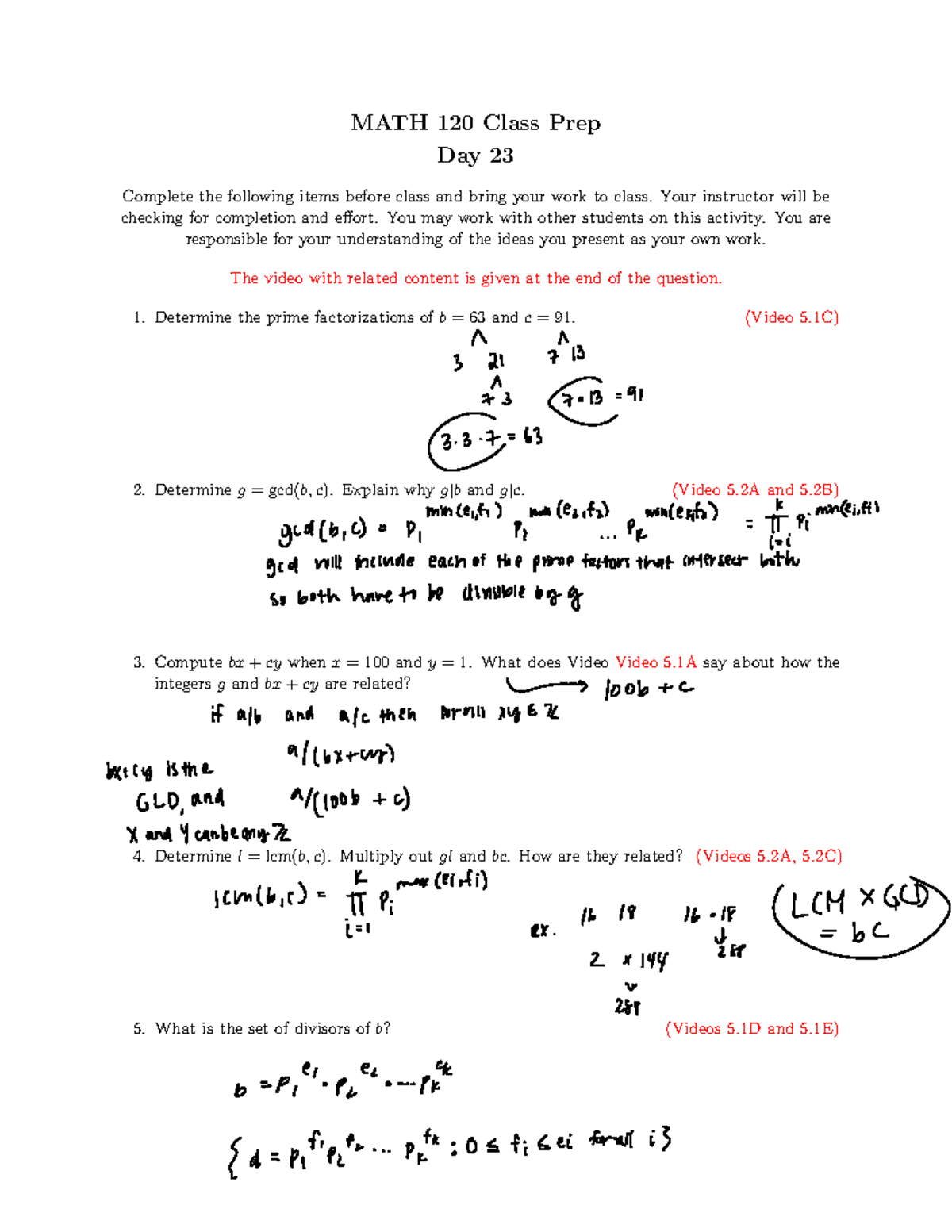 MATH 120 Daily Class Prep Assignment for Day 23 Activities - Studocu