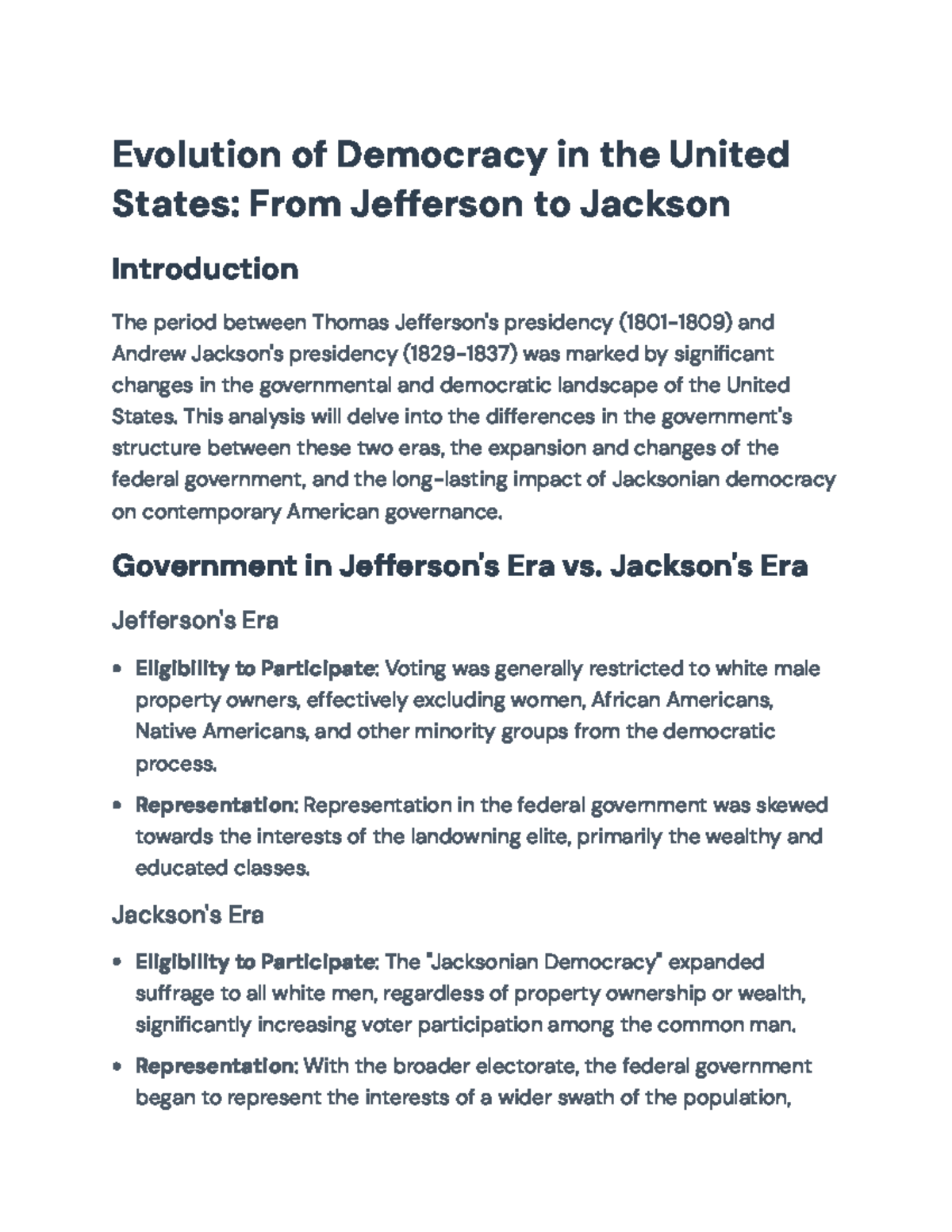 Evolution of Democracy in the U.S.: Jefferson to Jackson (HIST101 ...