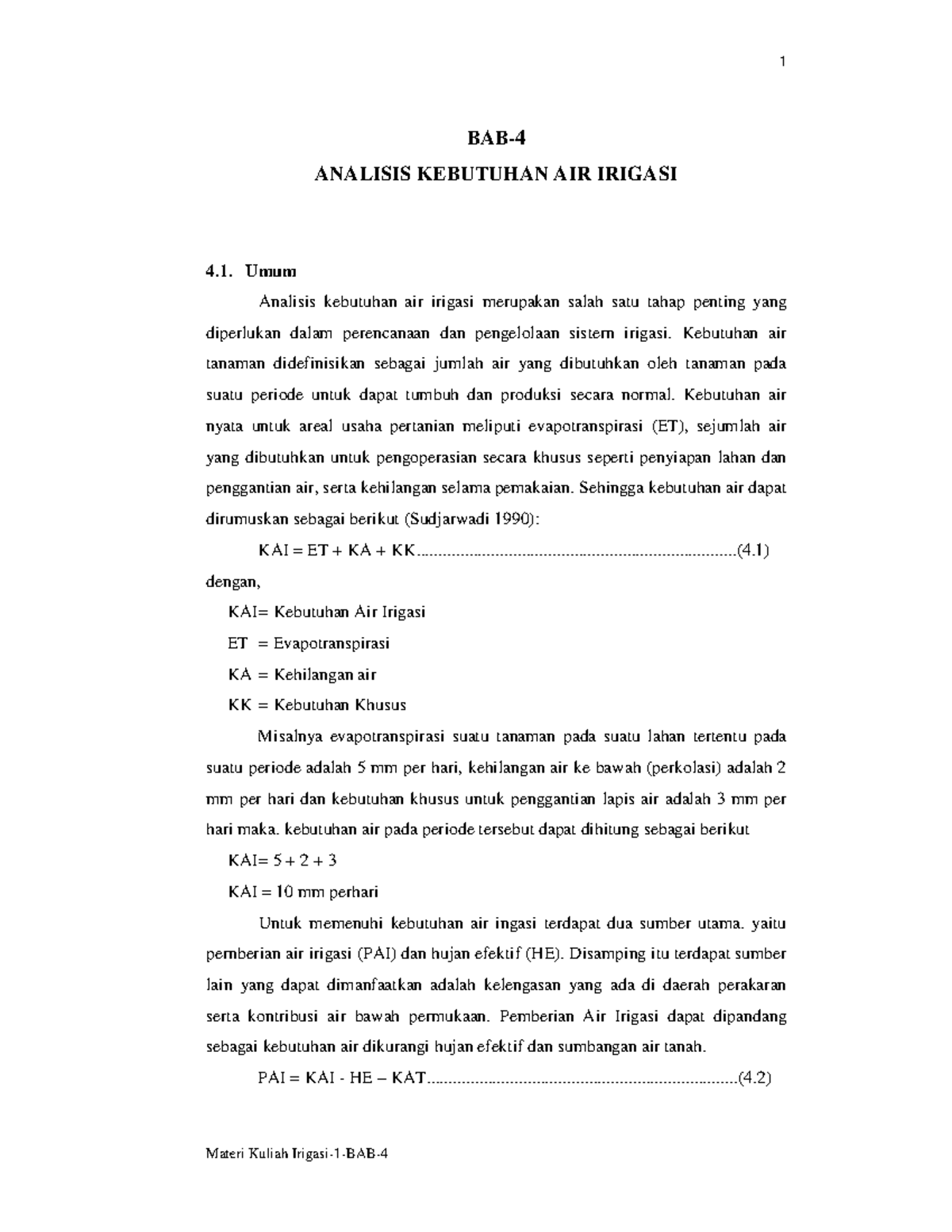 Analisis Kebutuhan Air Irigasi (IRG 1) - Bab 4 - Studocu