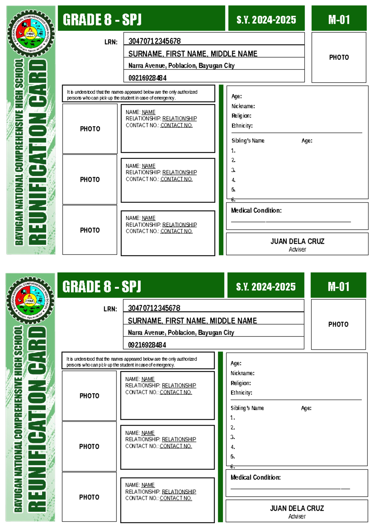 Reunification New Template 24 - JUAN DELA CRUZ Adviser GRADE 8 - SPJ S ...