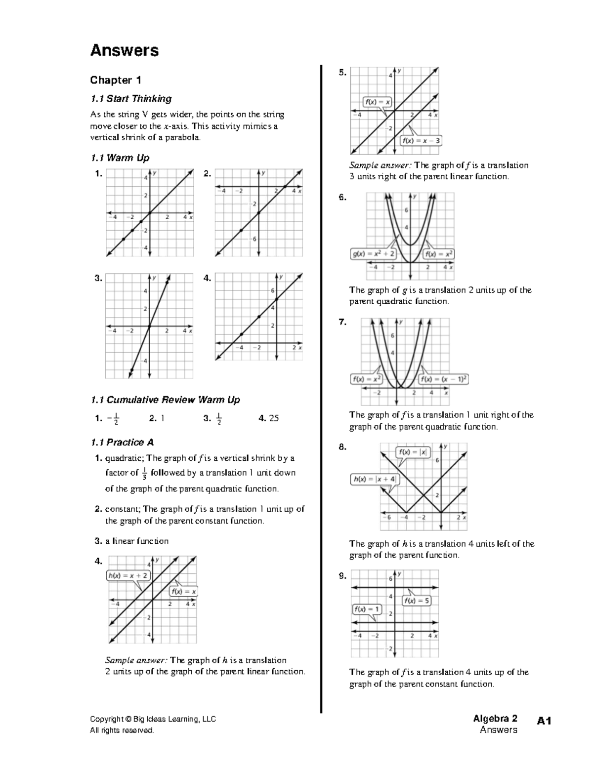 Algebra 2 (BI) Extrapractice Answer Key: Chapter 1 Solutions - Studocu