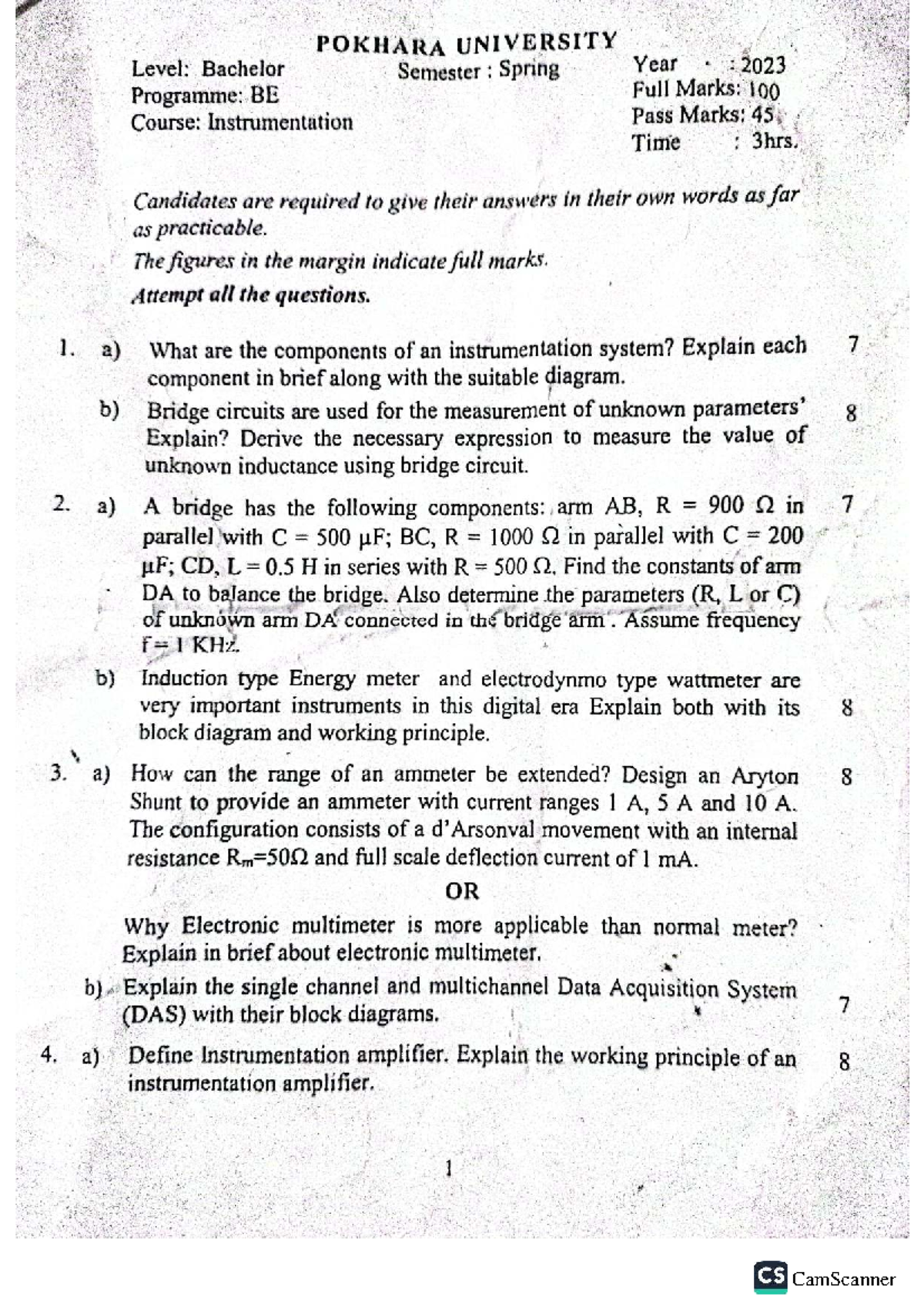 BE Instrumentation Final Exam - Spring 2023 Solutions - Studocu