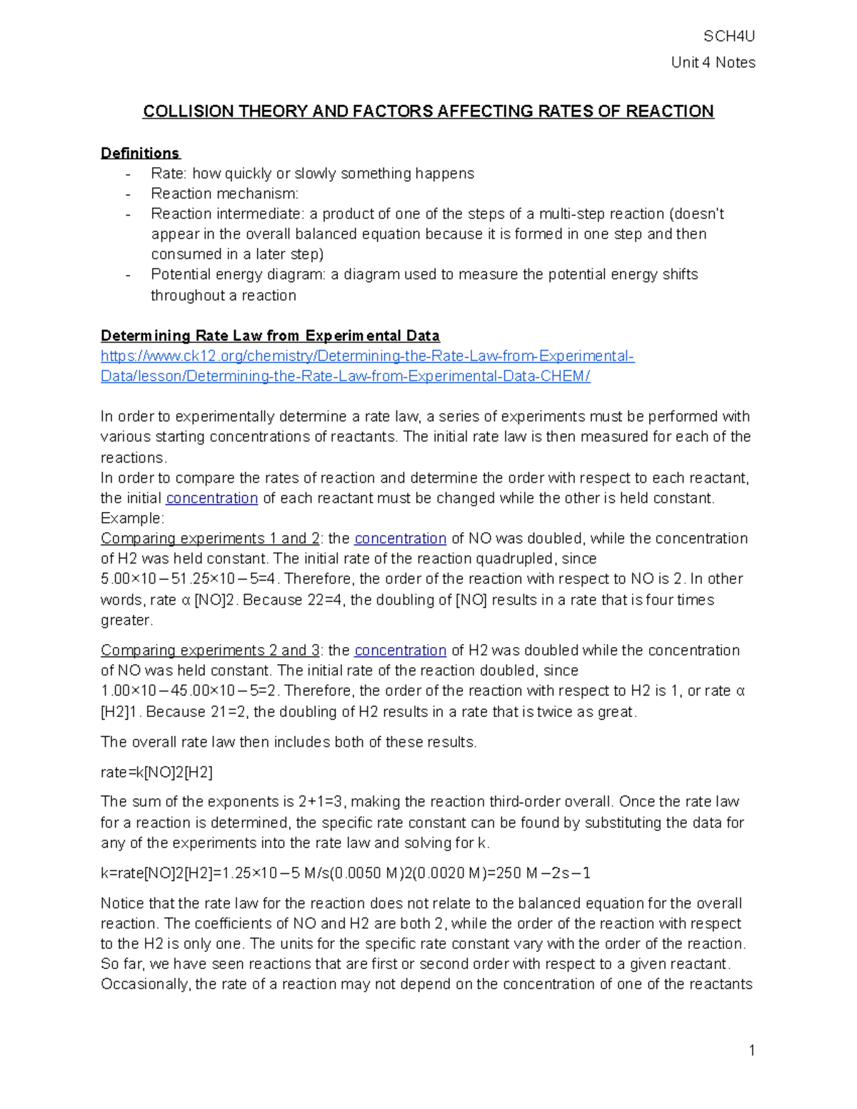 Unit 4 - Collision Theory & Reaction Rate Factors: Study Notes - Studocu