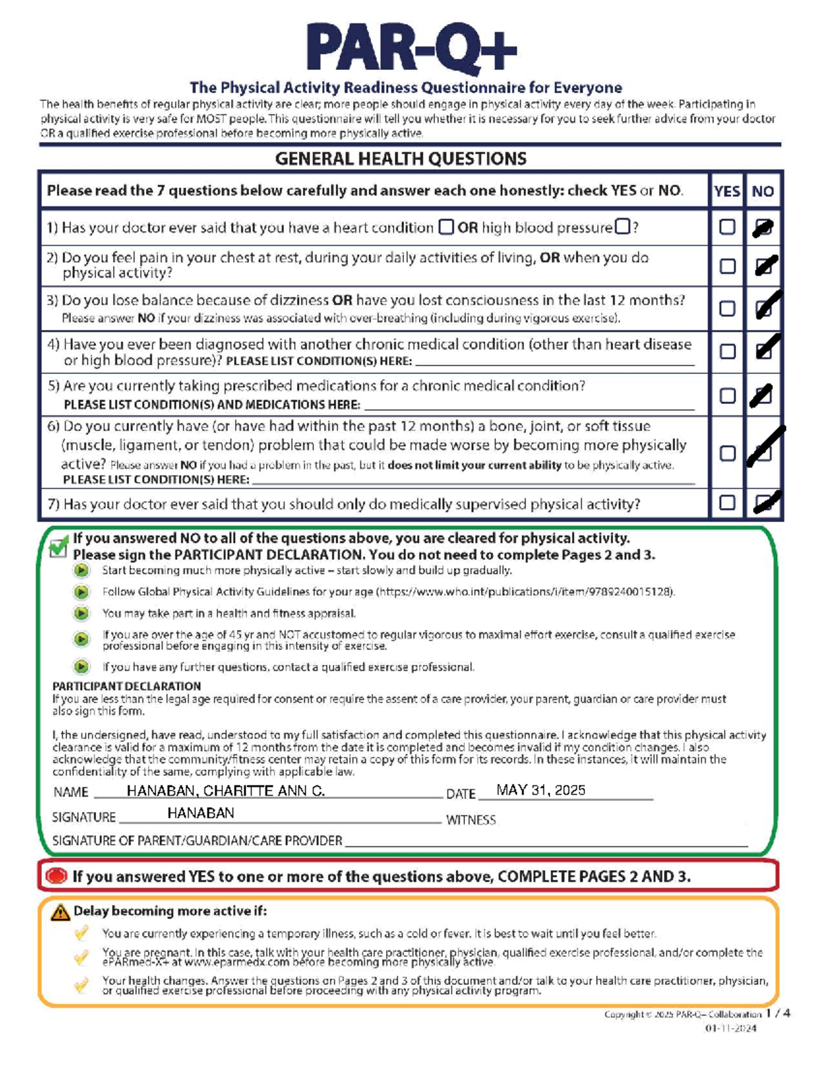 Physical Activity Readiness Questionnaire (PAR-Q) - Health Screening ...