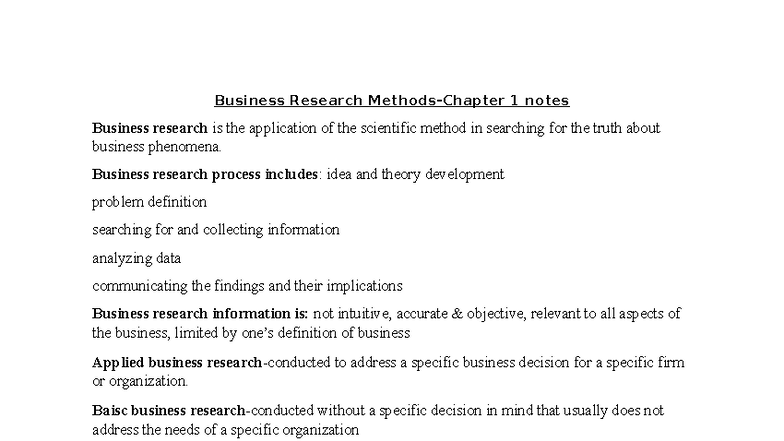 Business Research Methods Notes: Key Concepts and Processes - Studocu