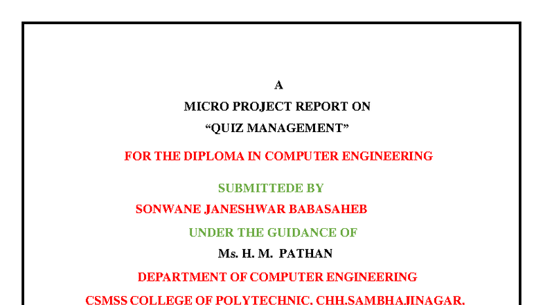 Micro Project Report: Diploma in Computer Engineering (CSMSS) - Studocu