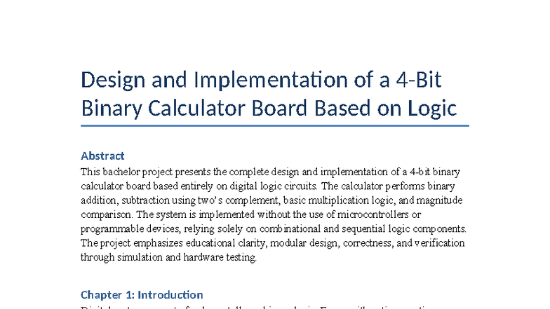 Complete 4-Bit Binary Calculator Design & Implementation (Bachelor ...