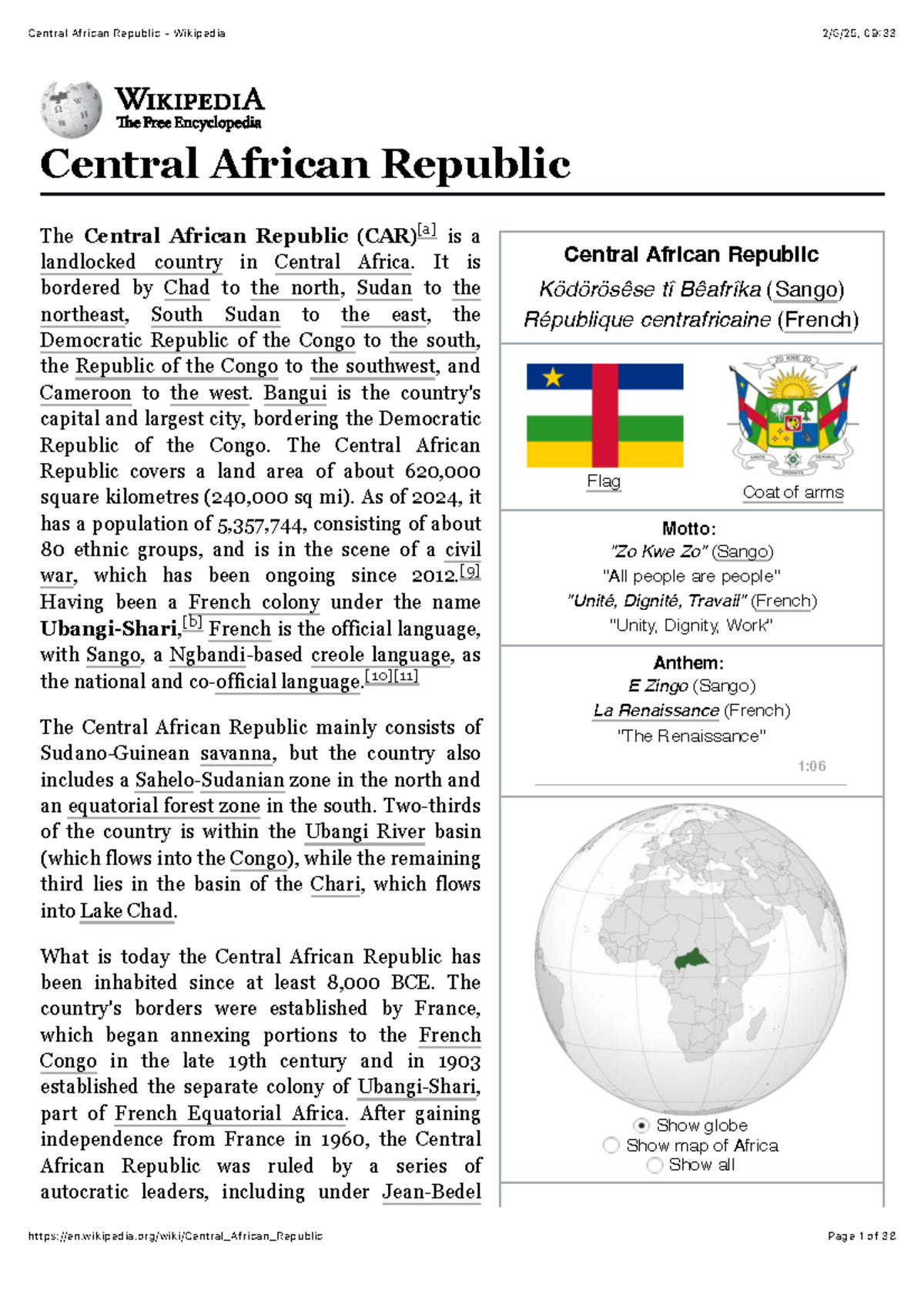 Central African Republic Overview: History, Geography, and Politics ...