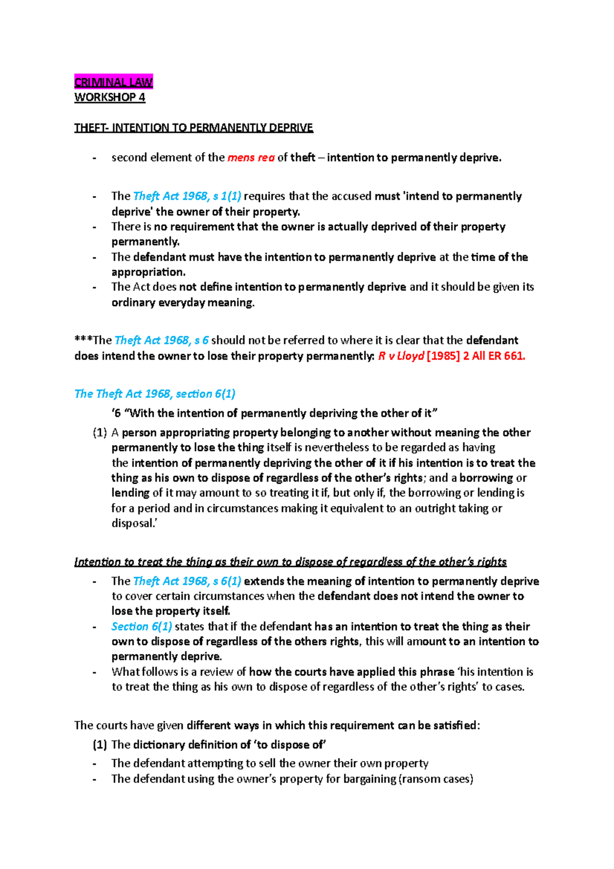 Theft Act 1968: Intention to Permanently Deprive - Key Elements and ...