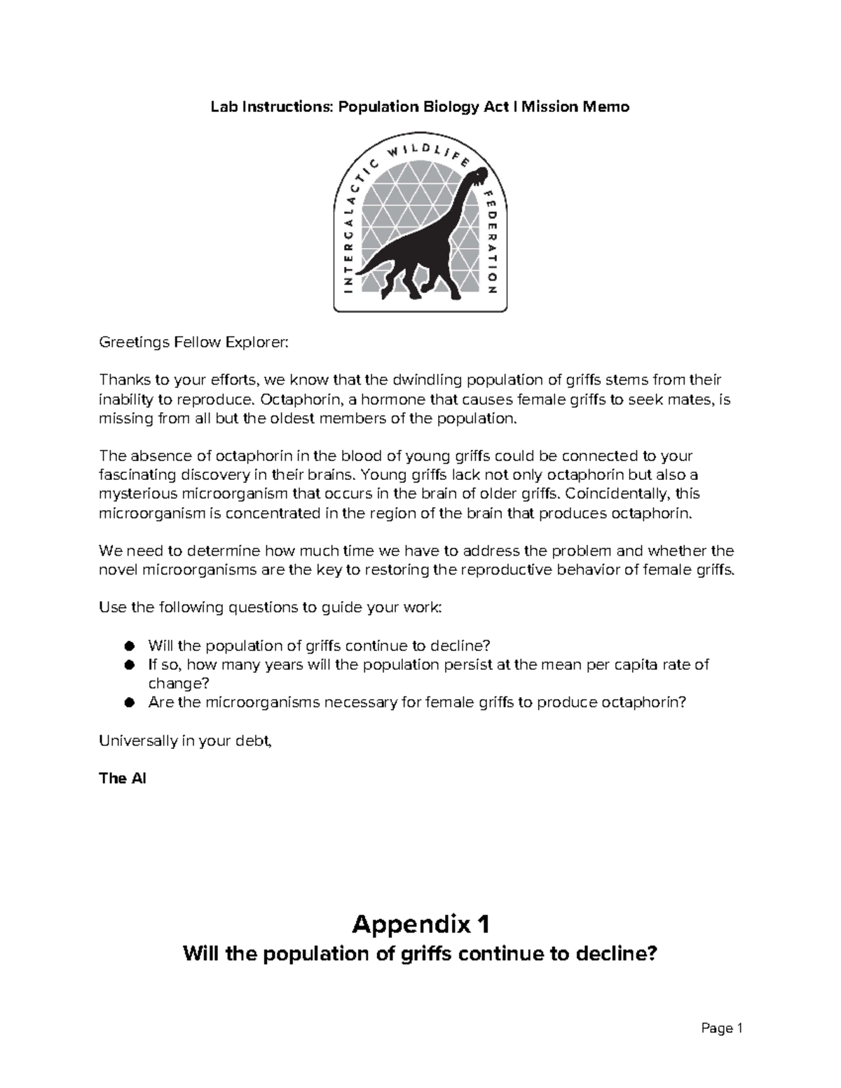 Module 3 Lab: Population Biology Act I - Exploring Griff Reproduction ...