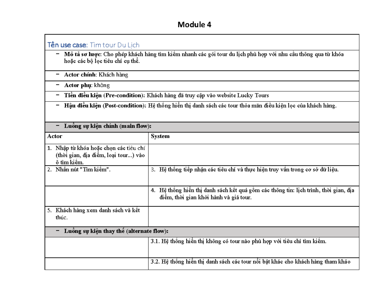 Module 4: Use Cases for Tour Booking and Management - Studocu