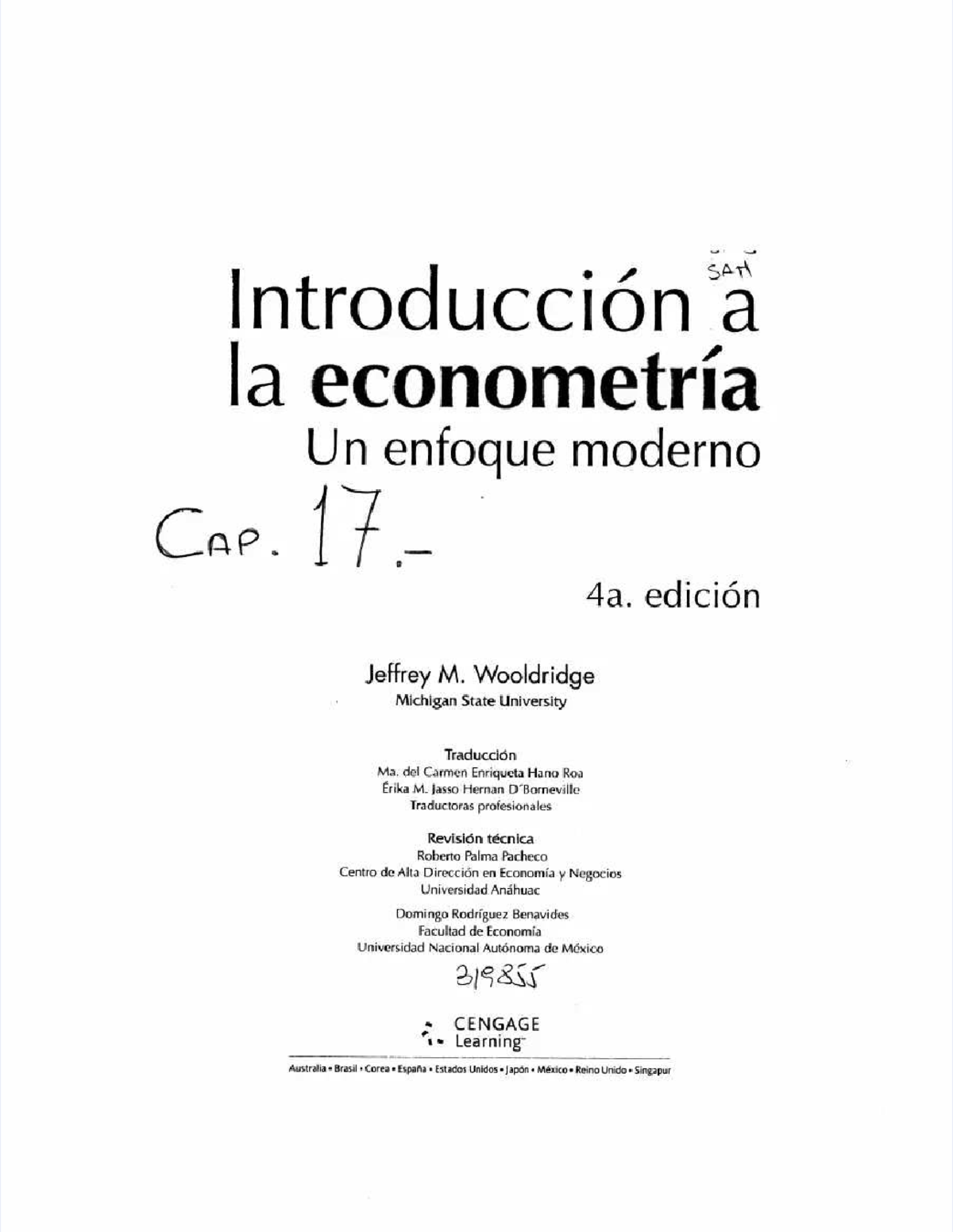 Wooldridge Jeffrey-Introducción a la econometría-libro completo - ECONOMETRÍA I - Studocu