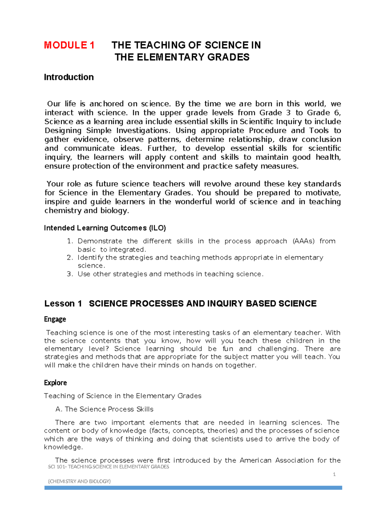 Module 1 - SCI 101: Teaching Science in Elementary Grades - Overview ...