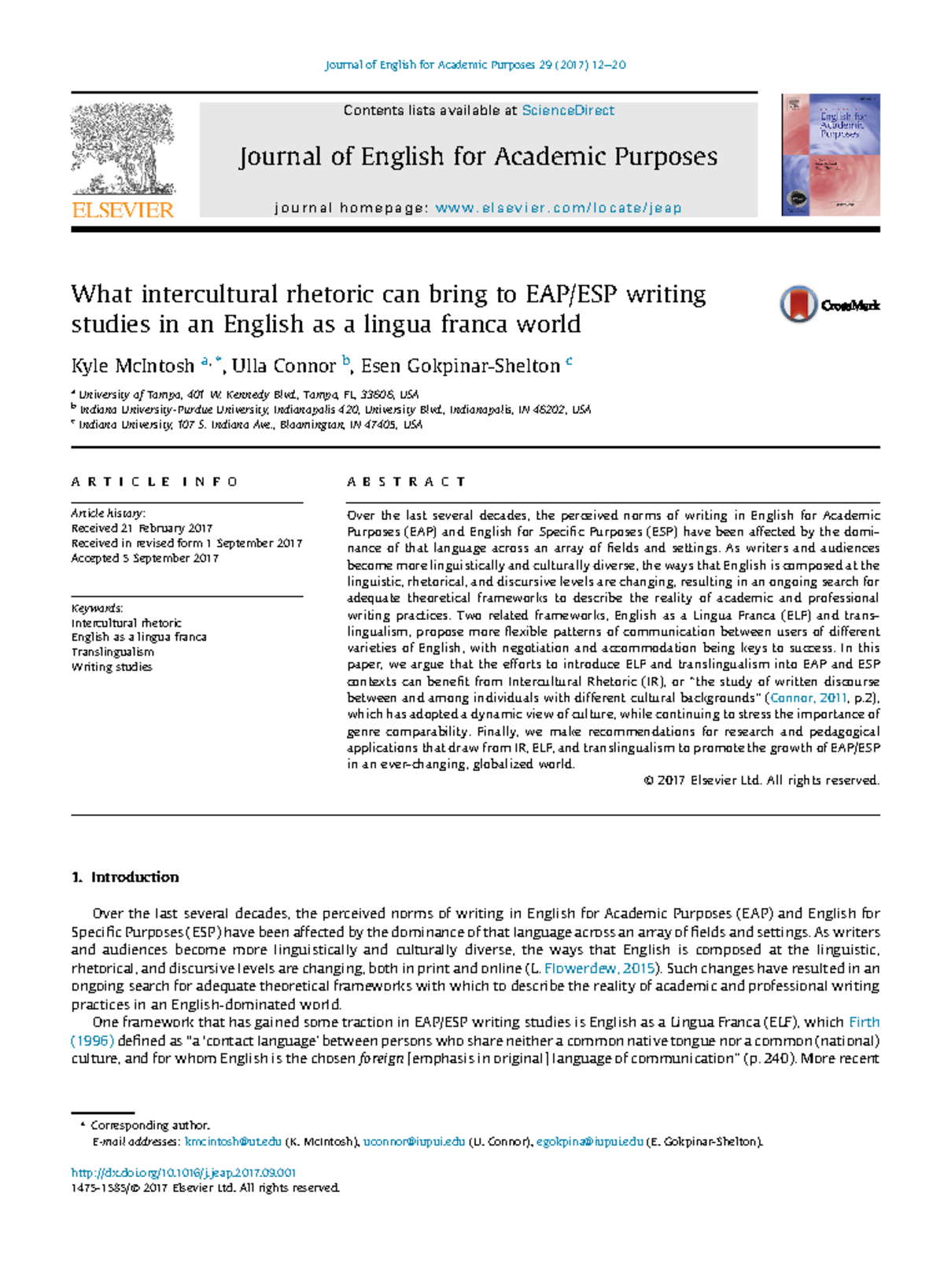 Intercultural Rhetoric in EAP/ESP Writing: Insights & Applications ...