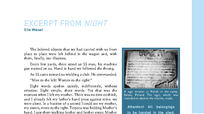 Echoes and Reflections L5: Excerpt from Elie Wiesel's Night - Studocu