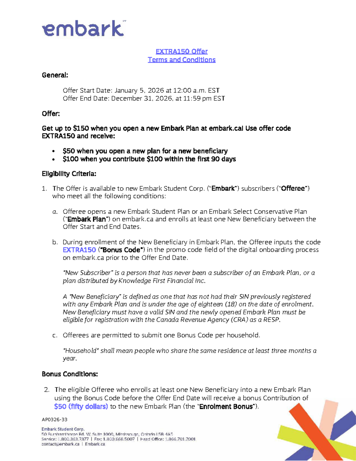 EXTRA150 Offer Terms & Conditions for Embark Plans - Studocu