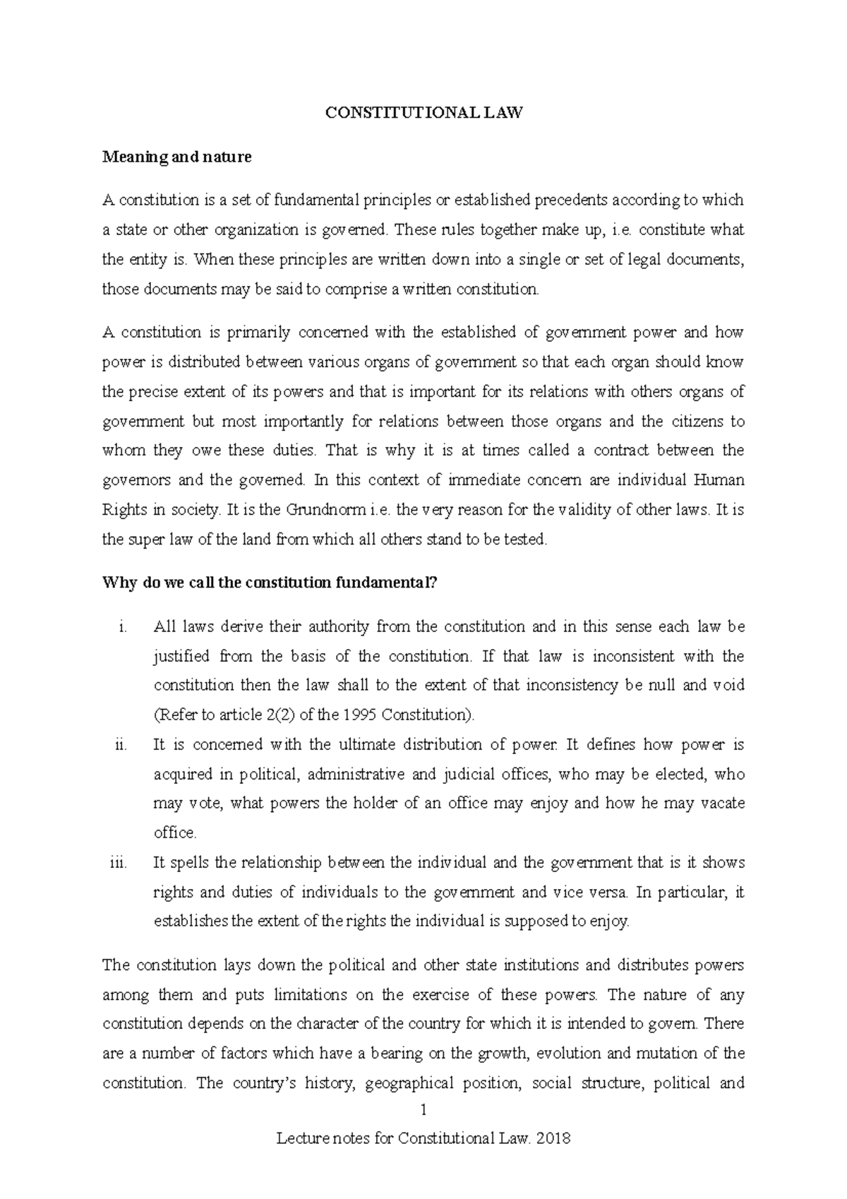 Constitutional Law Notes: Understanding Fundamental Principles - Studocu