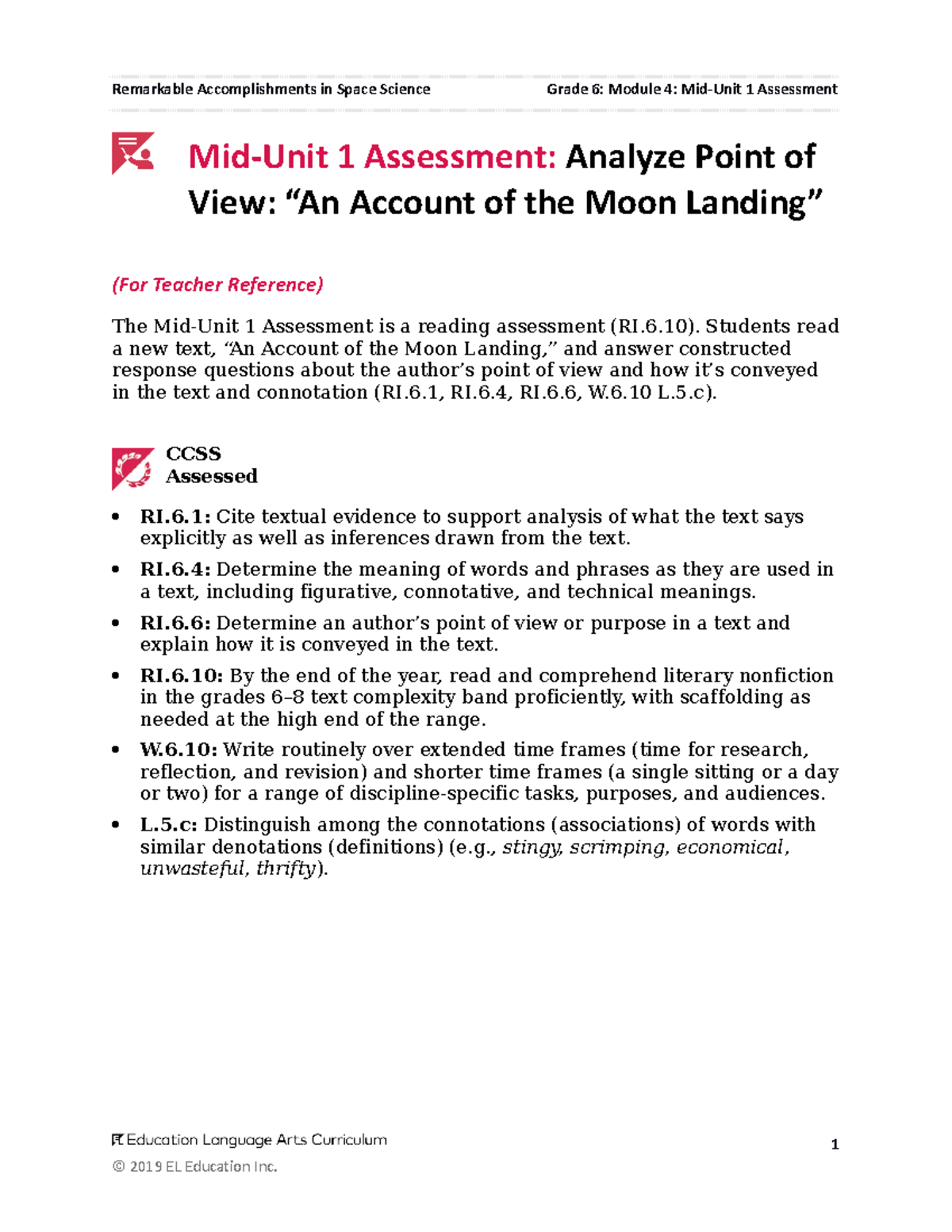 G6m4u1 Mid-Unit Assessment: Analyzing Point of View on Moon Landing ...