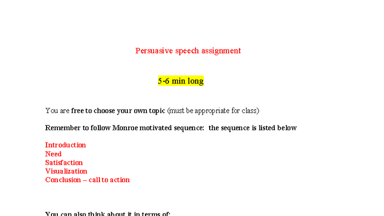 Persuasive Speech Assignment Guidelines (Course Code) - Studocu