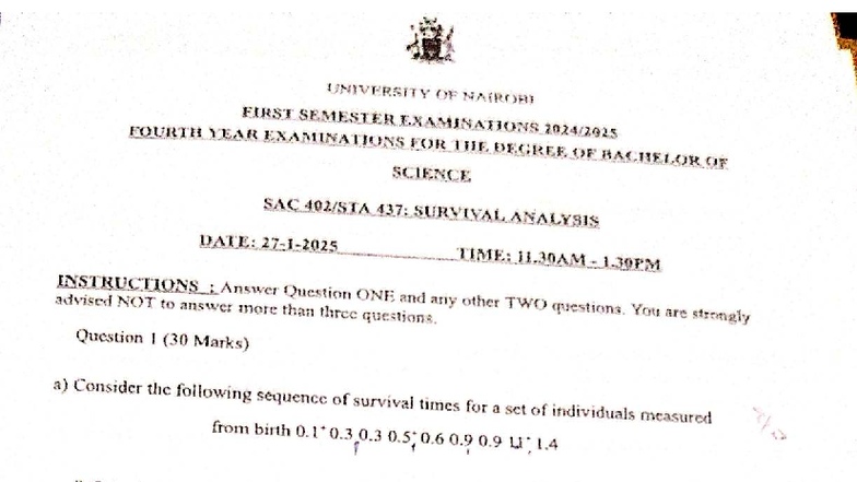 Survival Analysis Exam Notes - SAC 437: First Semester 2023 - Studocu