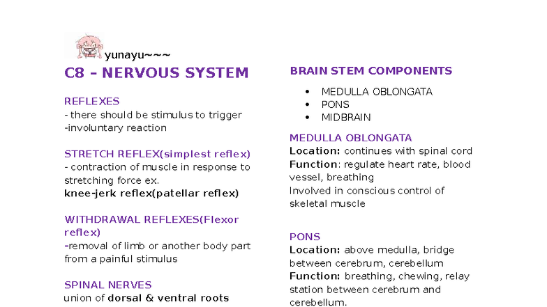 C8 NERVOUS SYSTEM REFLEXES: Comprehensive Review Notes - Studocu
