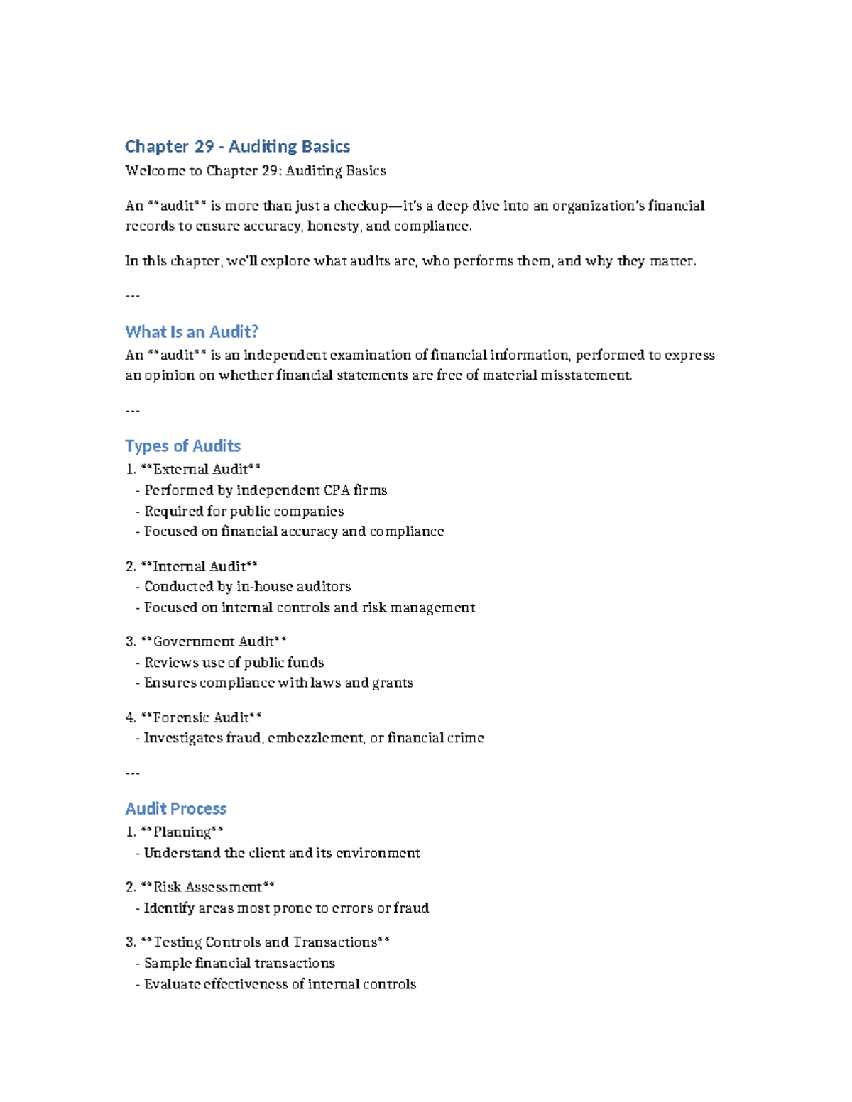 Chapter 29 - Fundamentals of Auditing and Its Importance - Studocu