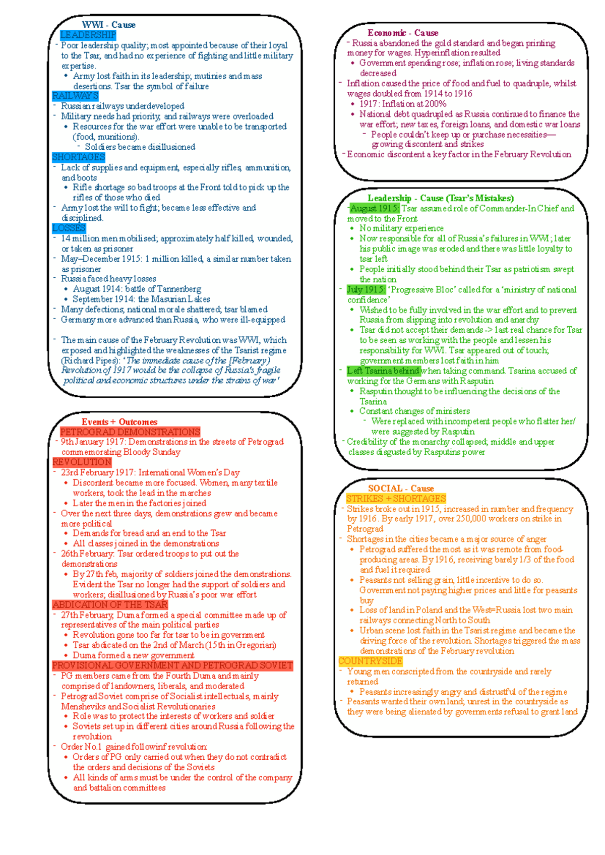 February Revolution Study Sheet: Causes and Consequences of 1917 Events ...