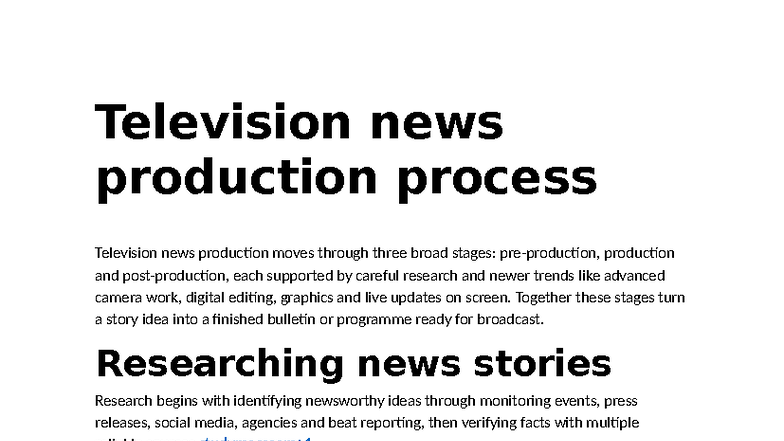 Television News Production Process: Stages & Techniques - Studocu