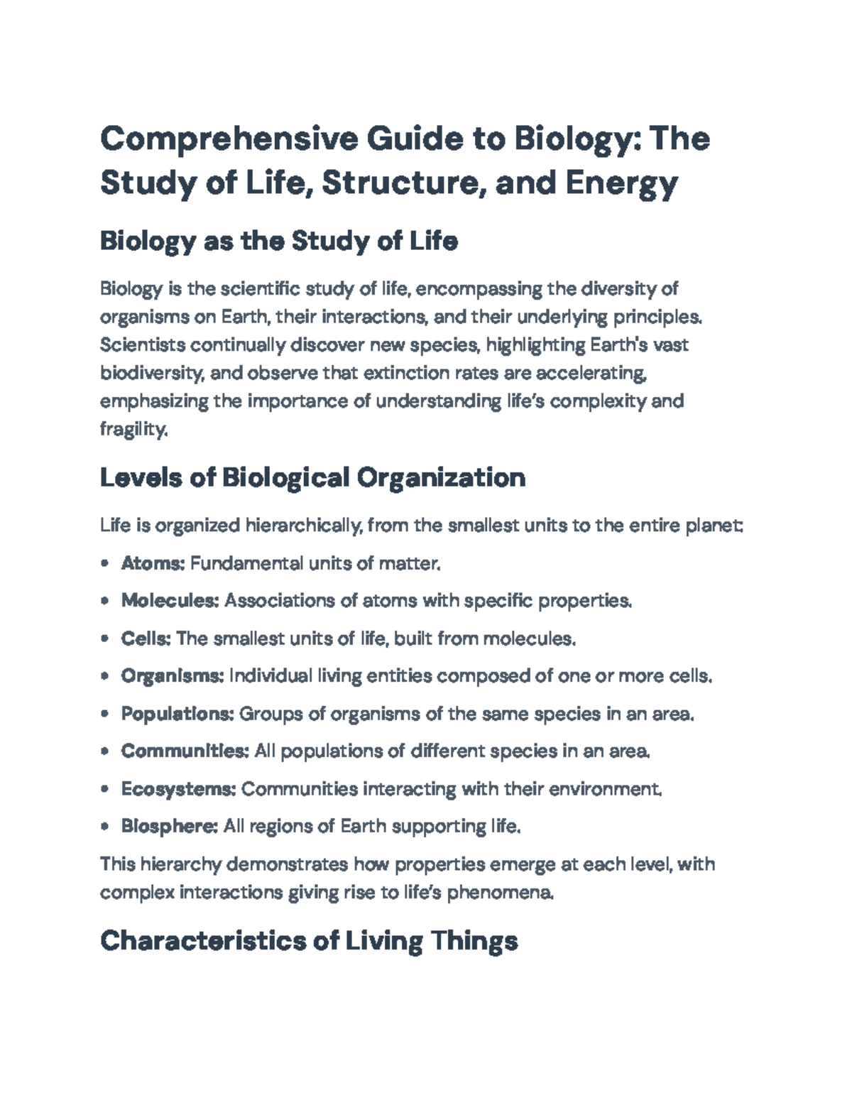 Comprehensive Biology Overview: Life, Structure, and Energy Concepts ...