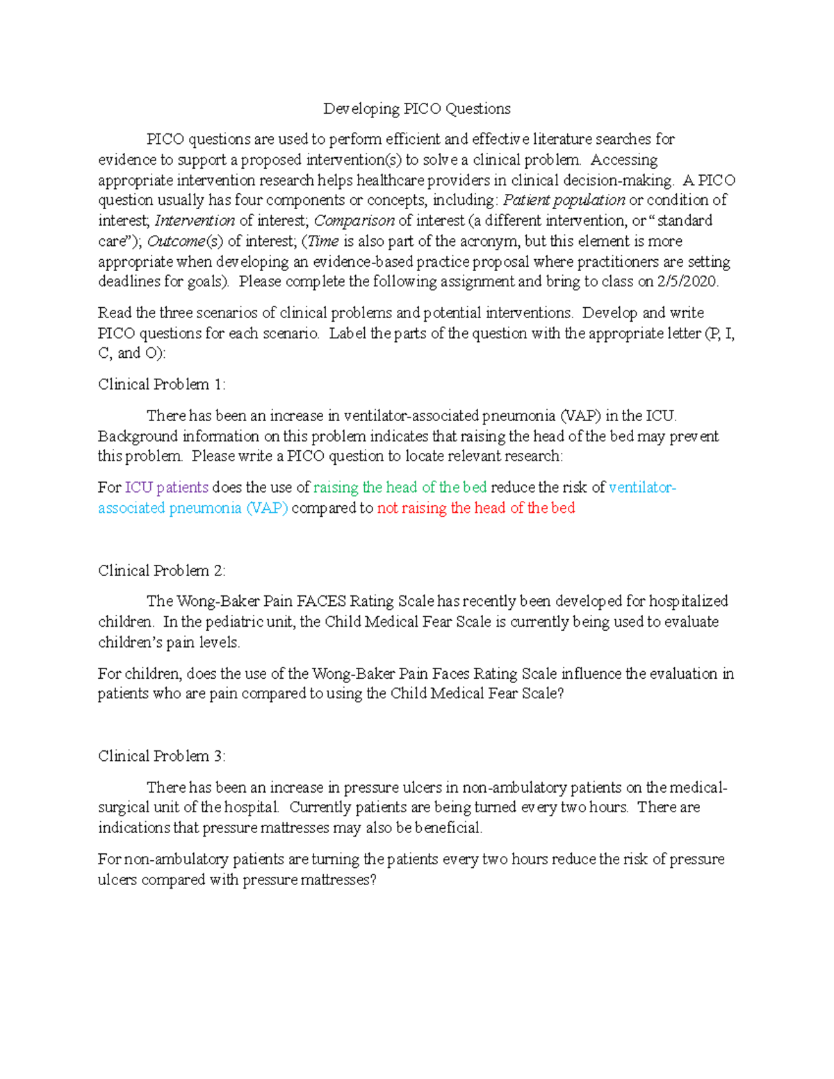 PICO Question Development for Clinical Interventions: Guidelines - Studocu