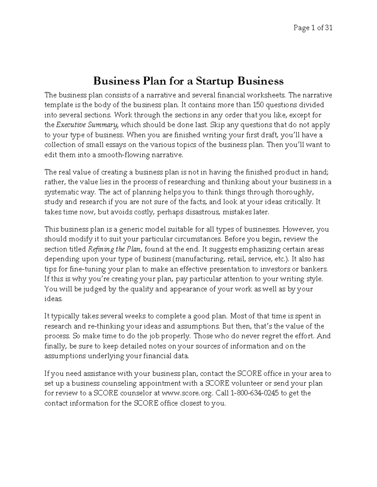 Business Plan Template for Startups (Final Draft) - Studocu
