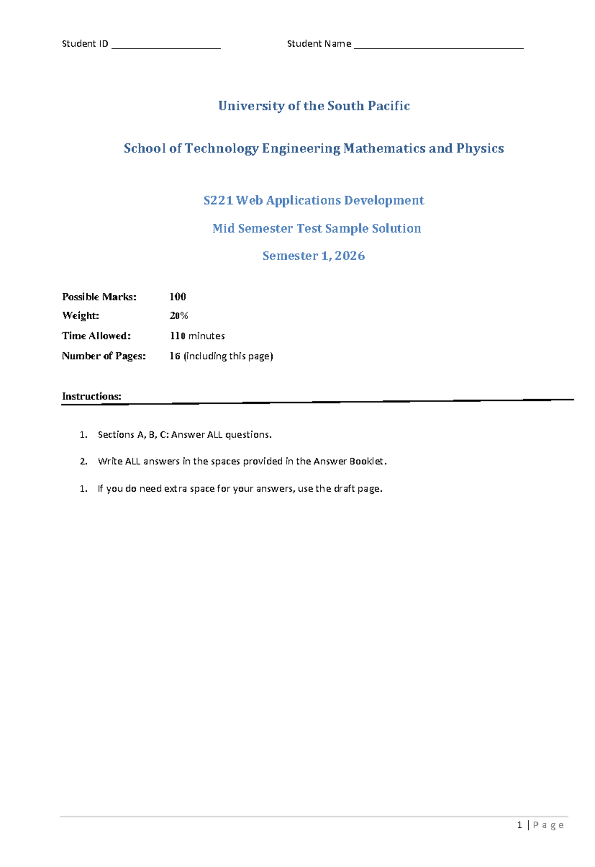 IS221 Web Applications Development Mid Semester Test Solutions 2026 ...