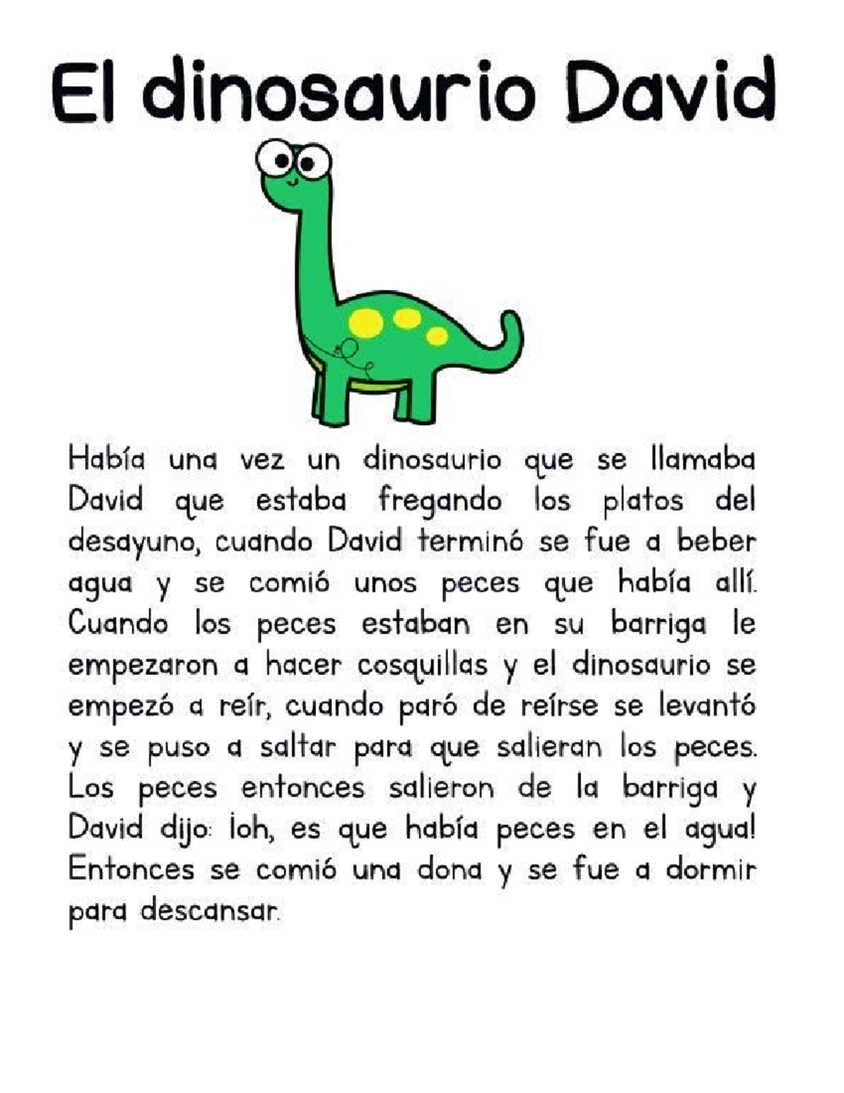Cuento Infantil: El Dinosaurio David - Una Historia Divertida - Studocu