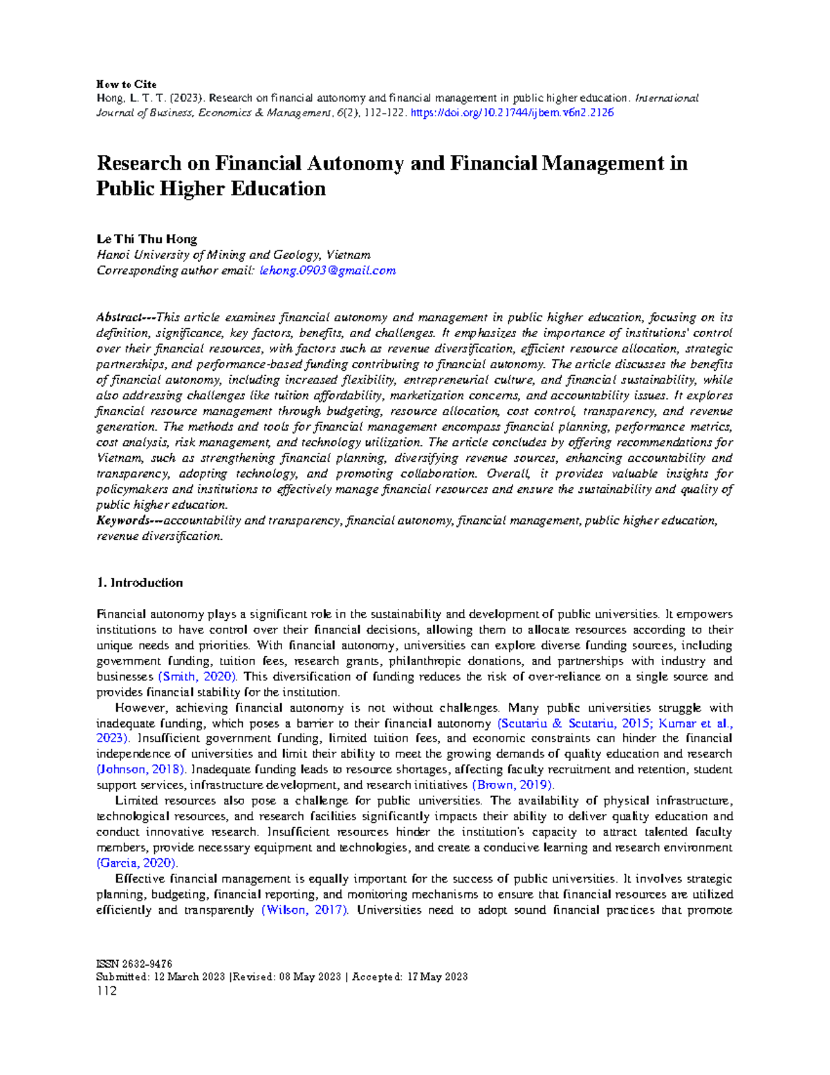 Research on Financial Autonomy and Management in Public Higher Ed (FIN ...