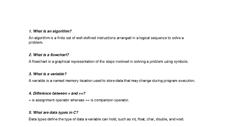 Detailed Viva - Practical Questions on Algorithms & Data Types - Studocu