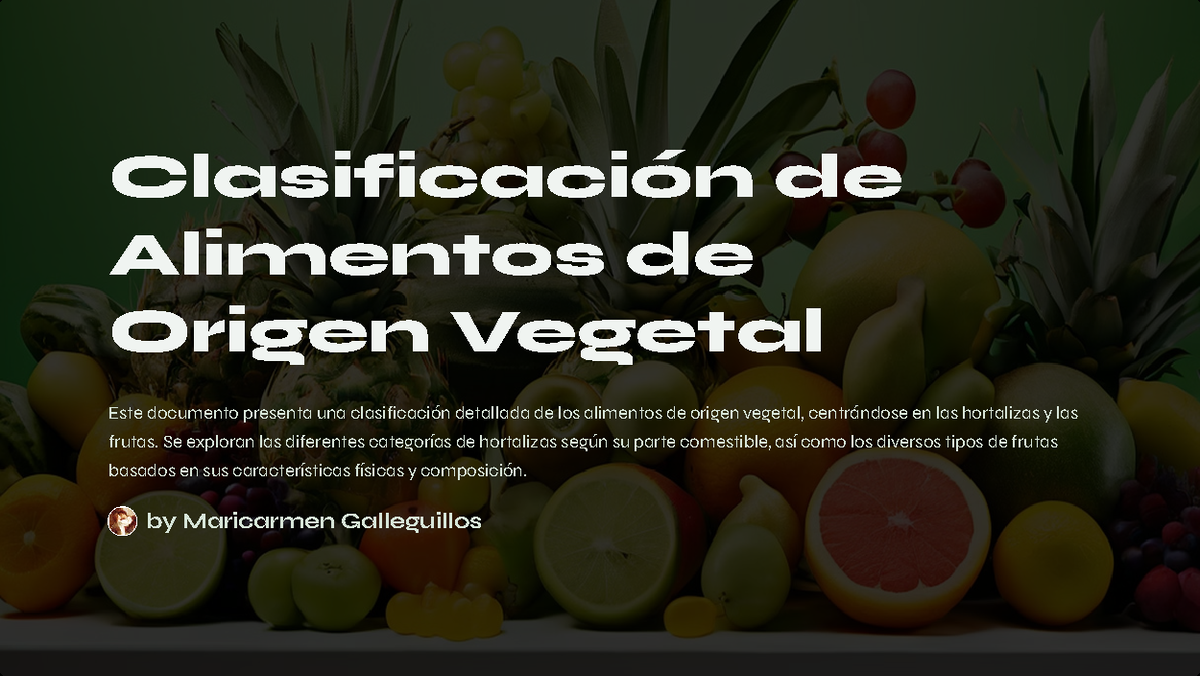 Clasificacion de Alimentos de Origen Vegetal - Clasificación de ...