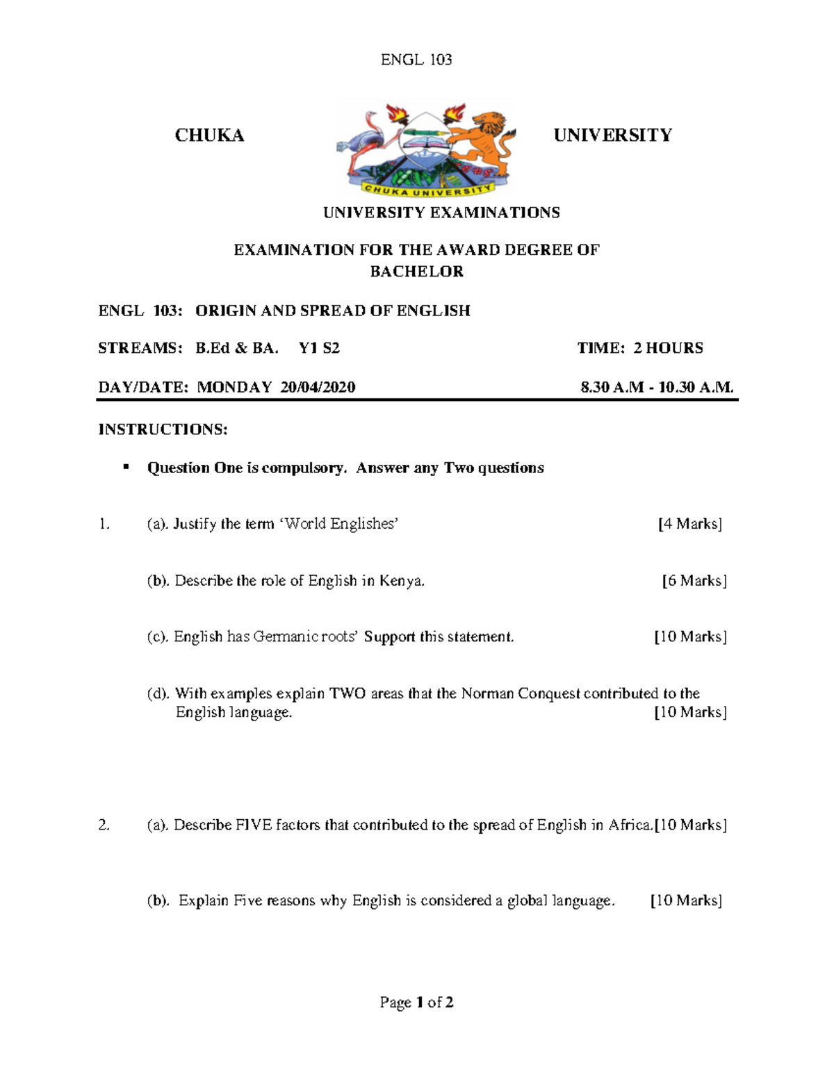 ENGL 103 Midterm Exam: Origin and Spread of English Insights - Studocu