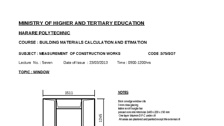 Building Materials Calculation & Estimation: Window Take Off ND11F ...