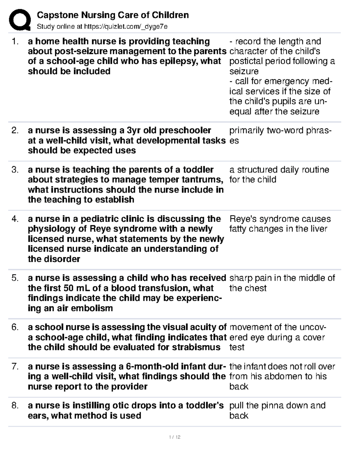 Capstone Nursing Care of Children 10 4 - Study online at quizlet ...