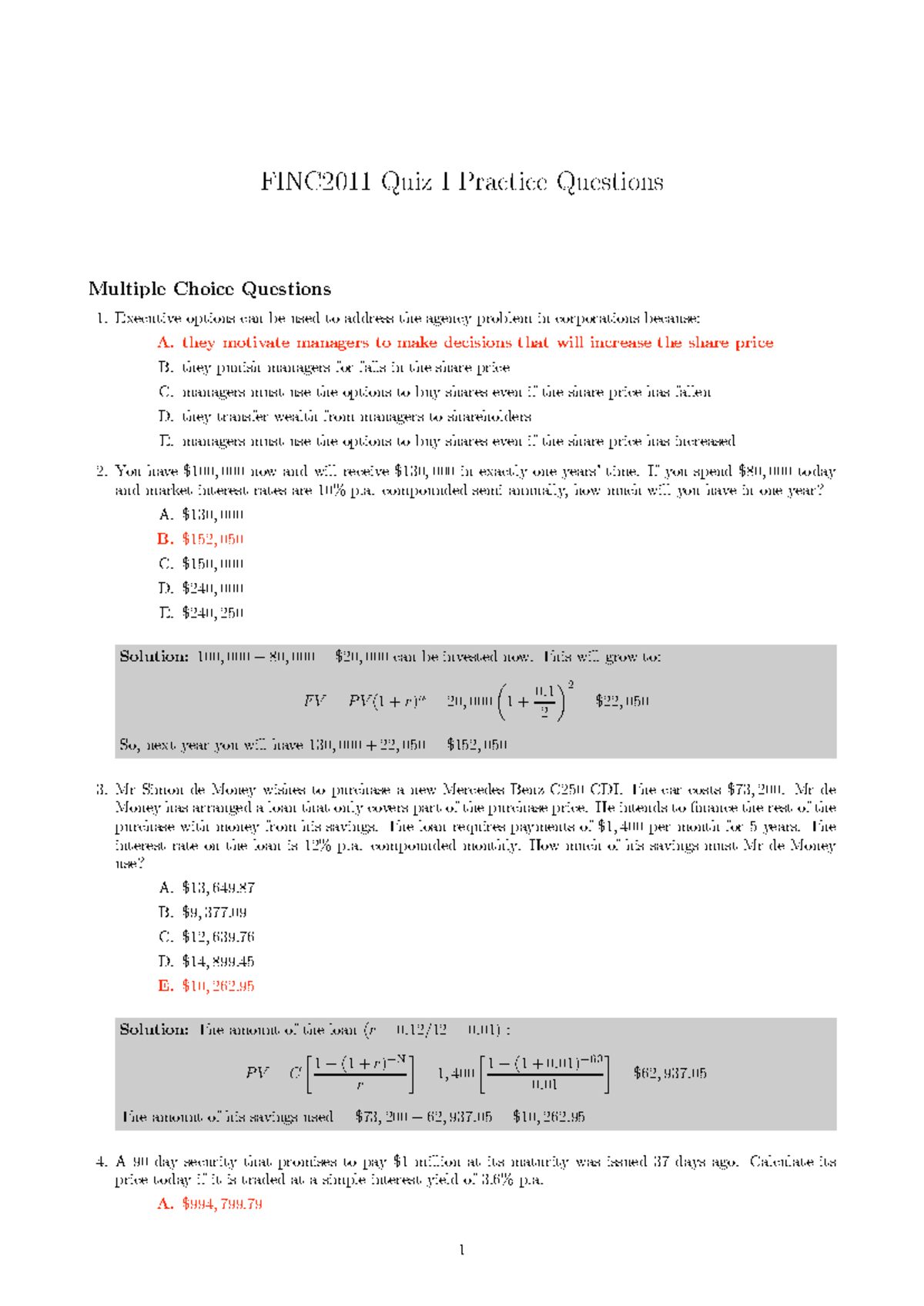 FINC2011 2023S1 Quiz1 Practice Solutions-1 - FINC2011 Quiz I Practice ...