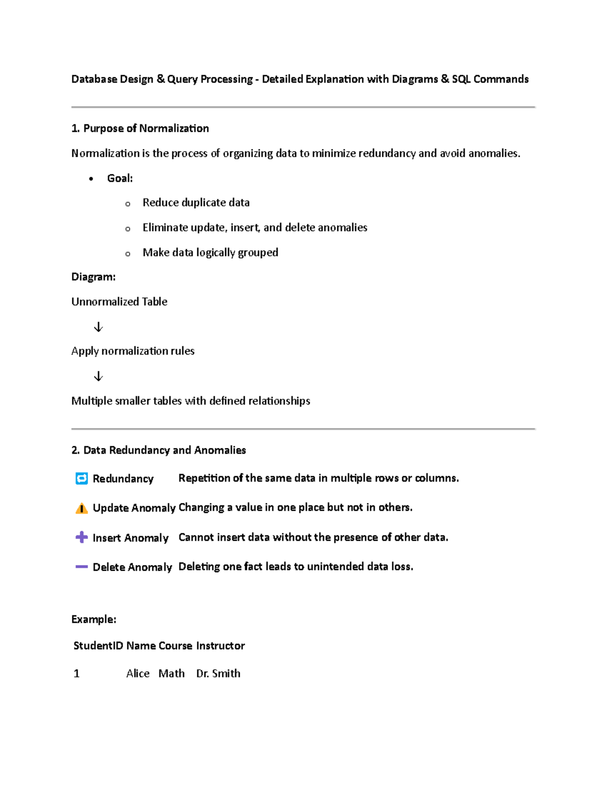 DBMS Unit 4: Normalization, Query Processing & SQL Commands - Studocu