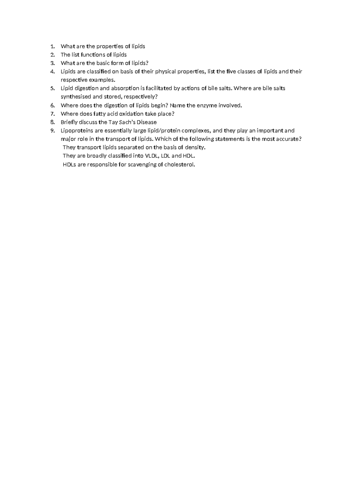 Lipids Tutorial 1: Properties, Functions, and Digestion of Lipids - Studocu